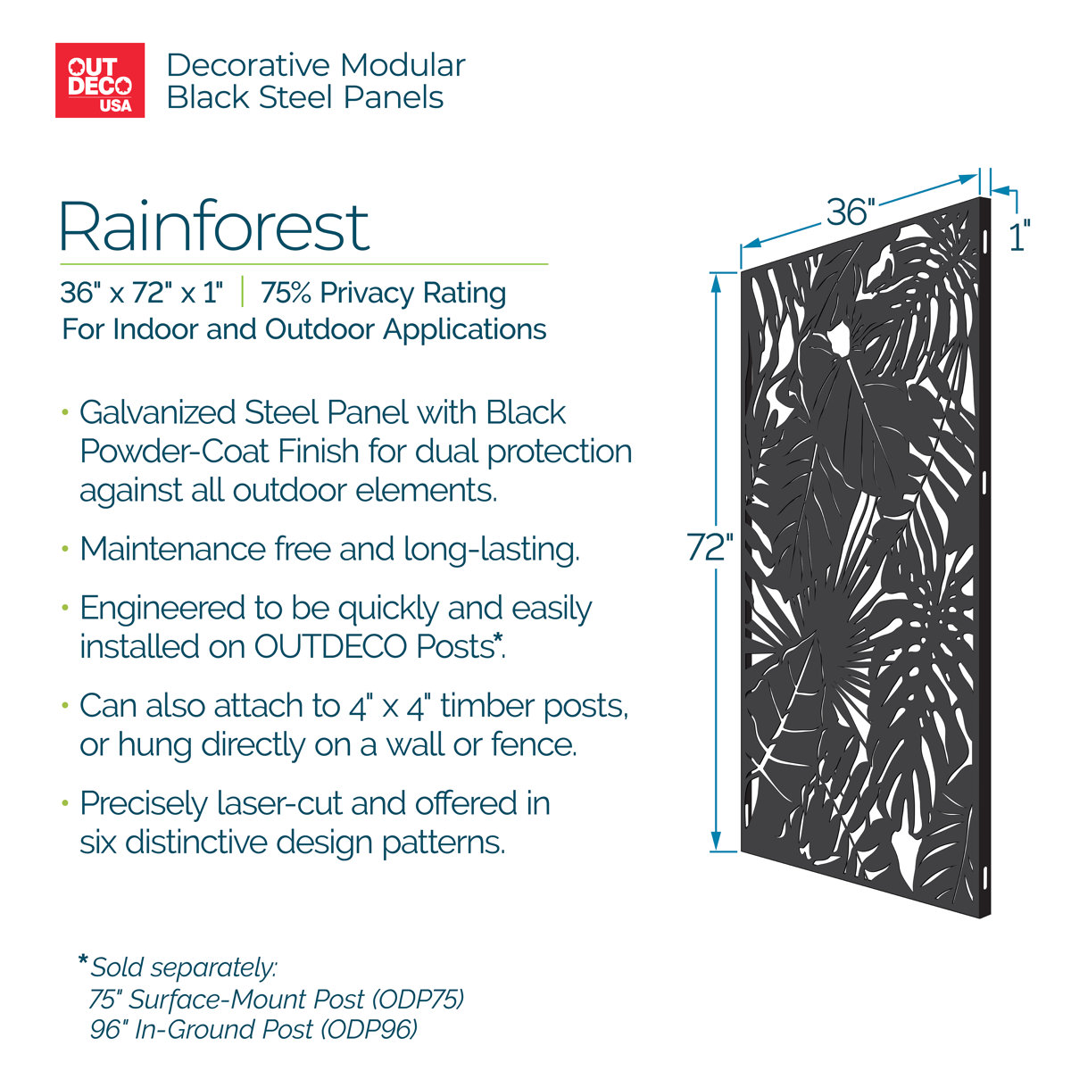 OUTDECO 3'x6' Galvanized Powder Coated Steel Rainforest Decorative Panel & Reviews | Wayfair